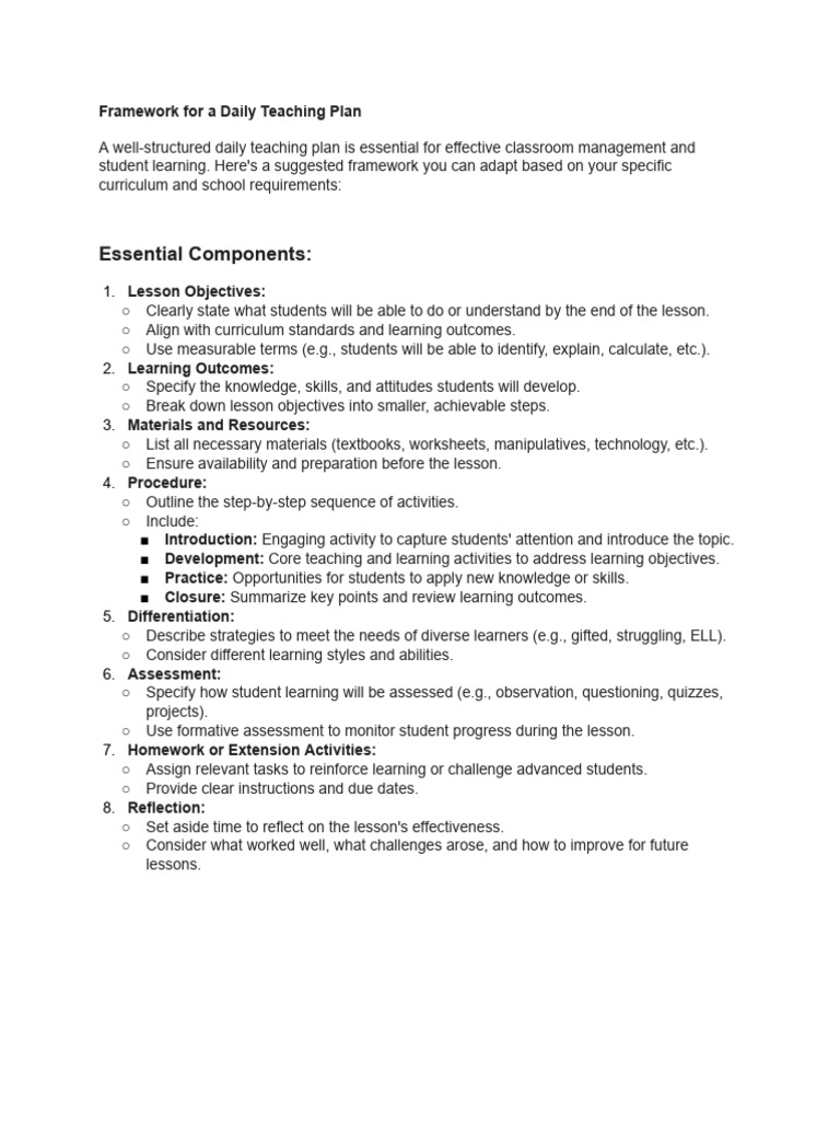 Framework For Teaching Plan | PDF | Learning | Educational Assessment