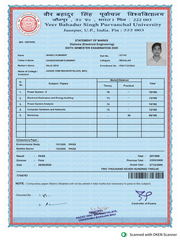 Diploma Marksheet M | PDF