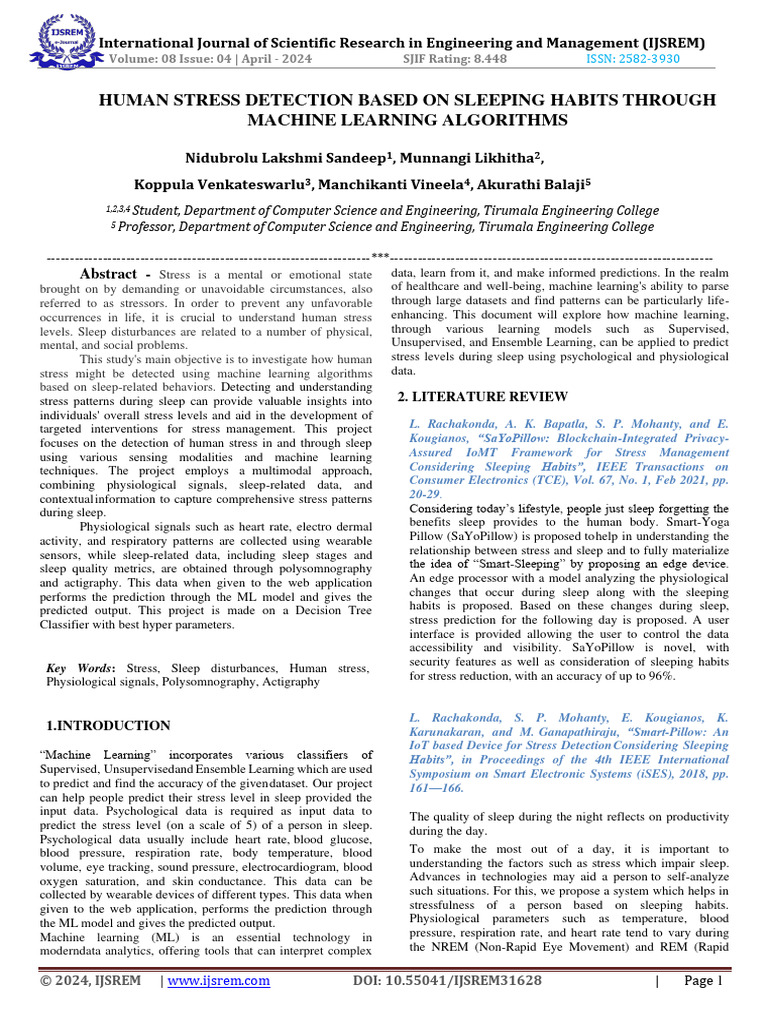 Stress Detection via Sleep Analysis | PDF | Machine Learning | Python (Programming Language)