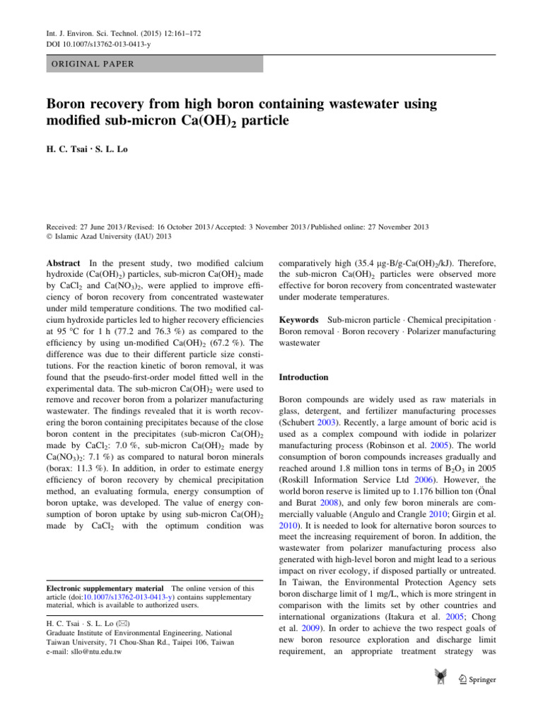 Boron Recovery From High Boron Containing Wastewater Using | PDF ...