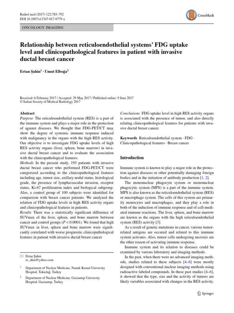 Relationship Between Reticuloendothelial Systems' FDG Uptake | PDF ...