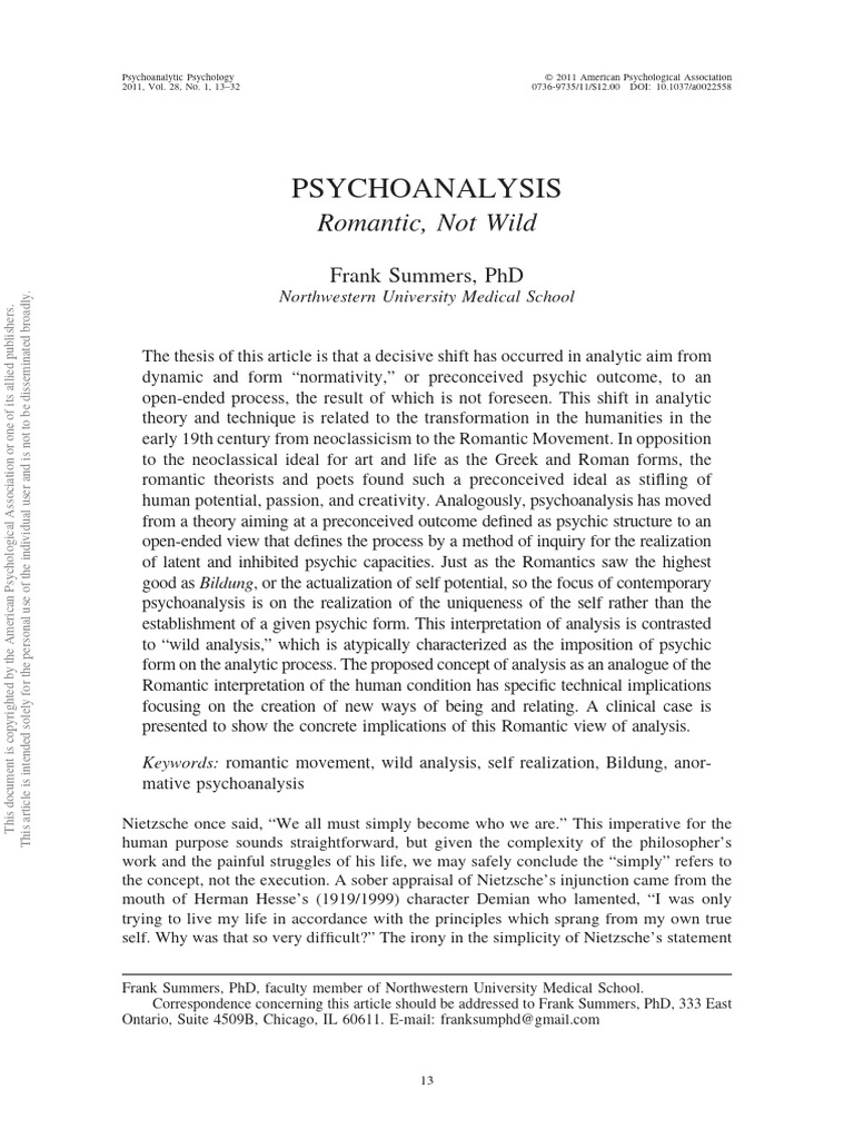 Psychoanalysis - Romantic, Not Wild | PDF | Psychoanalysis | Sigmund Freud