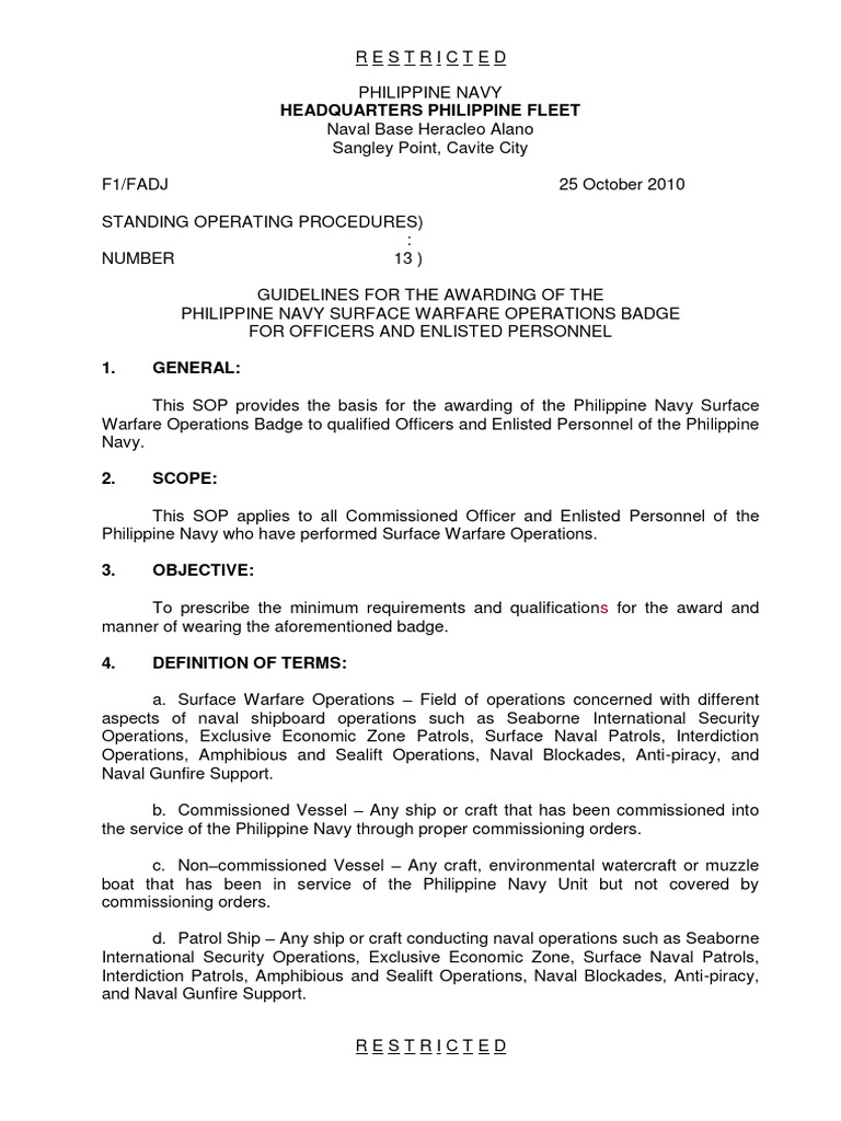Philippine Navy Surface Warfare Badge SOP | PDF | United States Navy ...