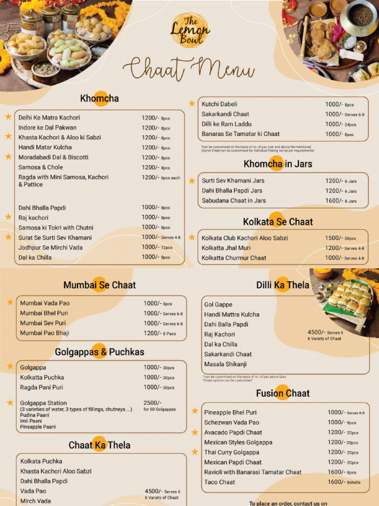 Chaat Menu - The Lemon Bowl-1 | PDF