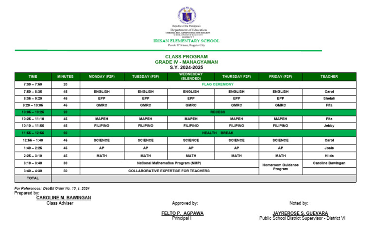 Class Program Sy 2024-2025 | PDF | Philippines