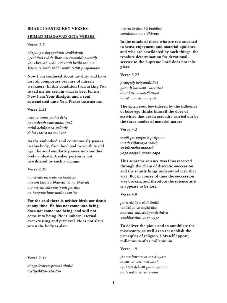BHAKTI SASTRI KEY VERSES For Memorisation | PDF | Bhakti | Indian Religions