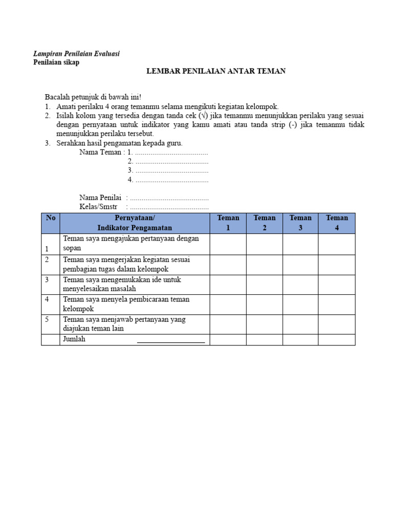 Lampiran Penilaian Evaluasi | PDF