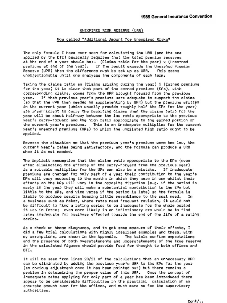 Unexpired Risk Reserve Calculation Insights | PDF | Reinsurance | Insurance