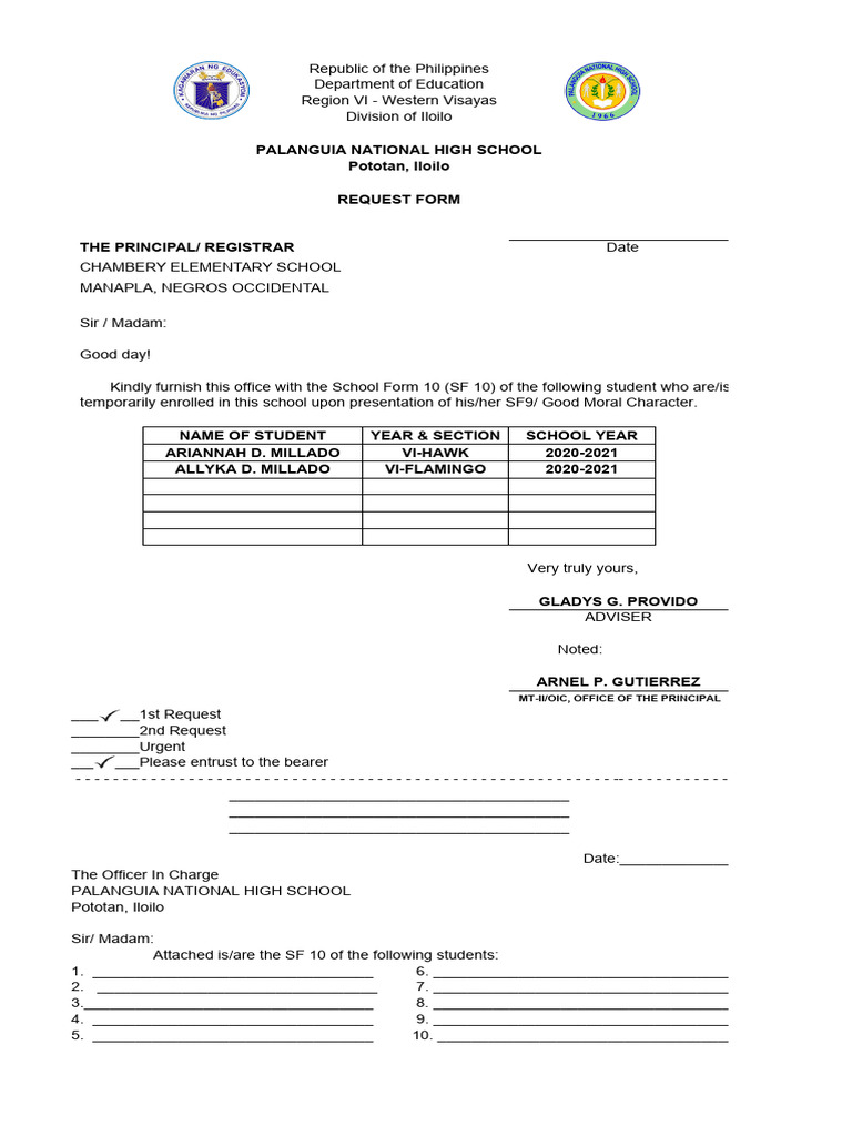 Request Form SF 10 | PDF | Philippines