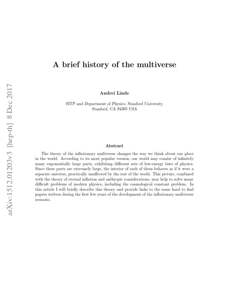 A Brief History of The Multiverse - Andrei Linde | PDF | Inflation ...
