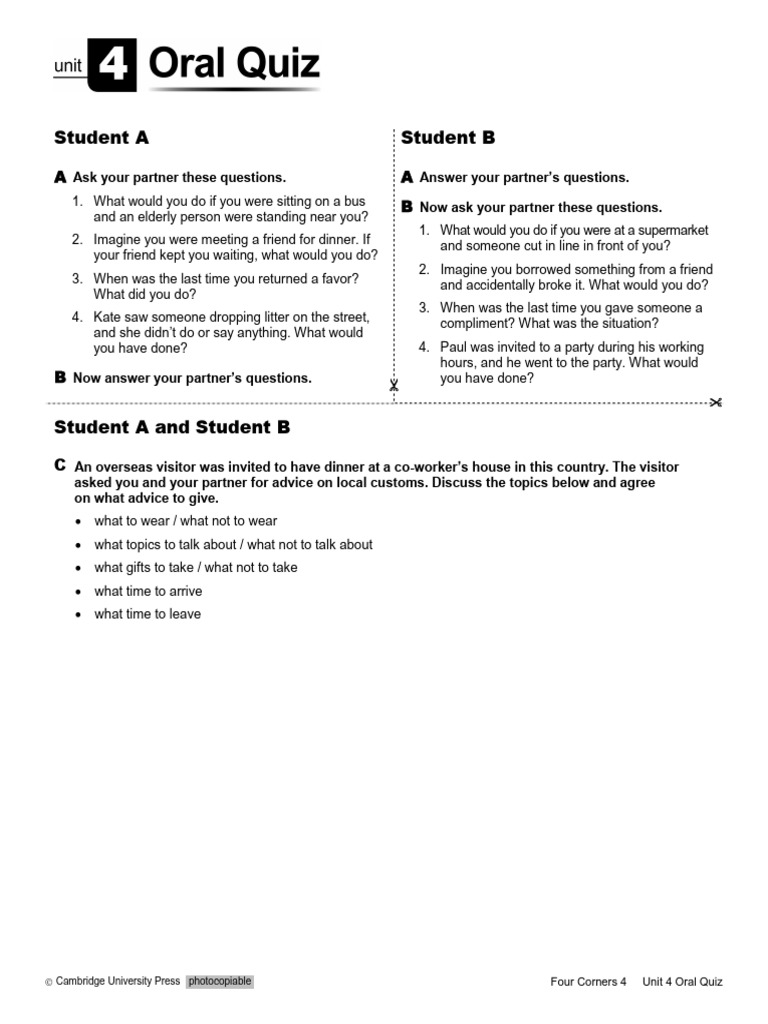 Four Corners 2e Level 4 Unit 04 Oral Quiz | PDF Four Corners 2e Level 4 Unit 04 Oral Quiz | PDF
