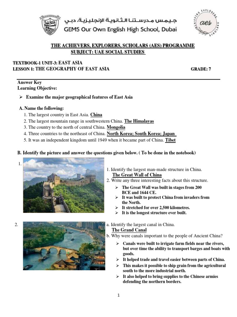 The Geography of East Asia-Answer Key | PDF | China | World Politics