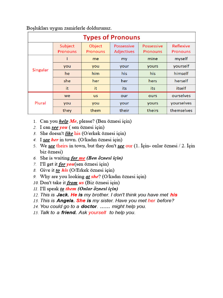 Zamir Kullanımı Alıştırmaları | PDF | Foreign Language Studies
