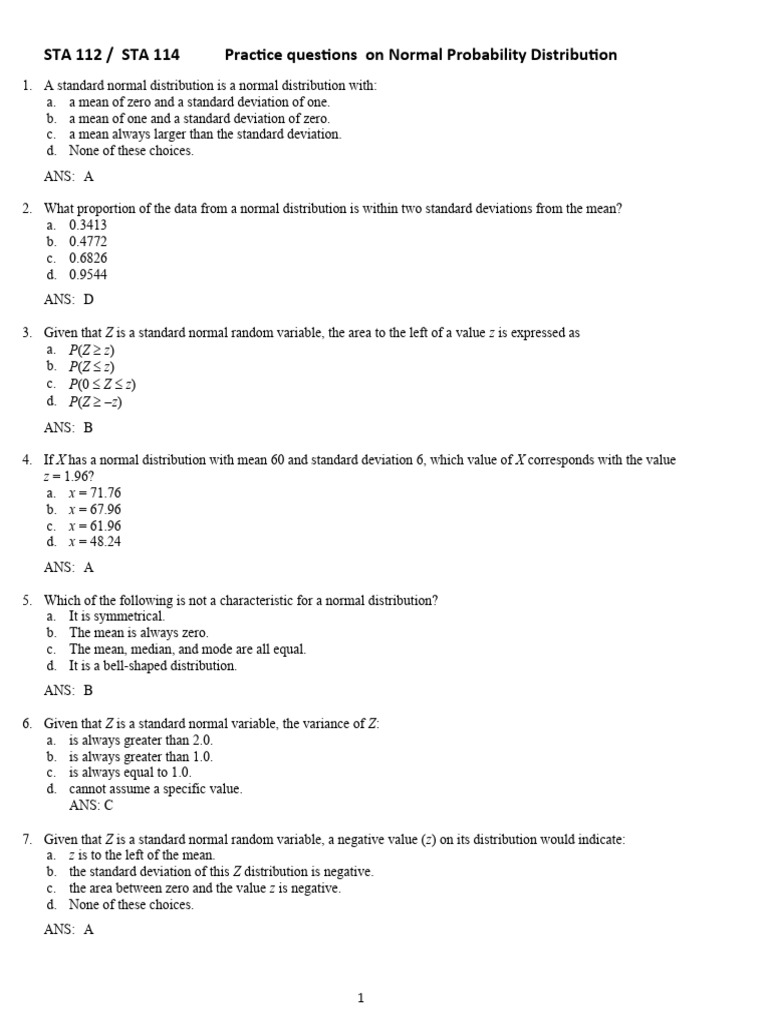 Chapter 6 Practice Questions On Normal Probability Distribution With ... Chapter 6 Practice Questions On Normal Probability Distribution With ...