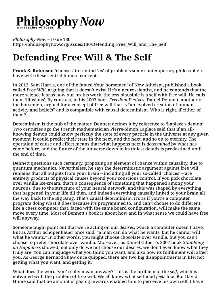 Free Will and Self: Philosophical Debates | PDF | Free Will | Determinism