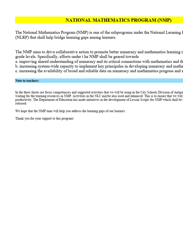 NMP Focus Competencies Suggested Activities | PDF | Factorization ...