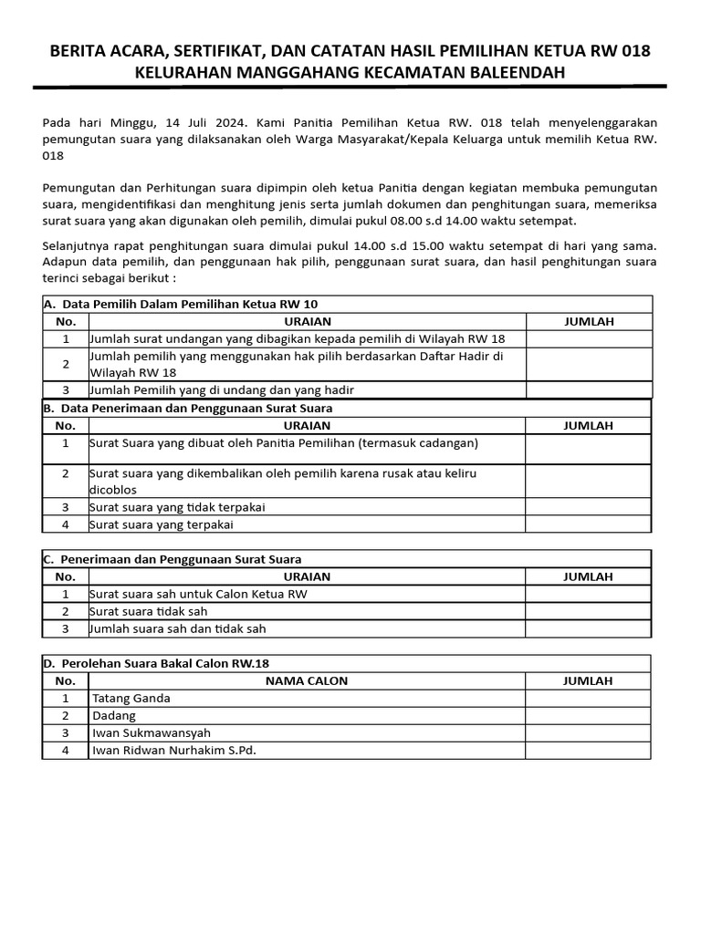 BERITA ACARA RW 18 | PDF
