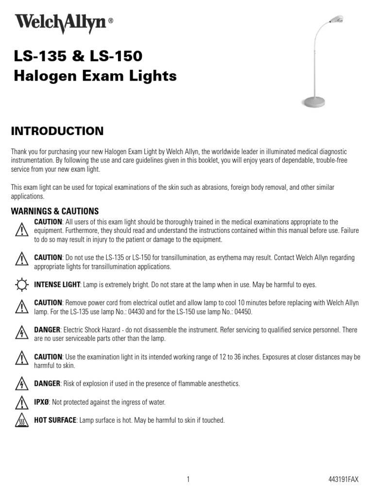 Welch Allyn LS-135 Exam Light Manual | PDF | Electrical Connector | Screw