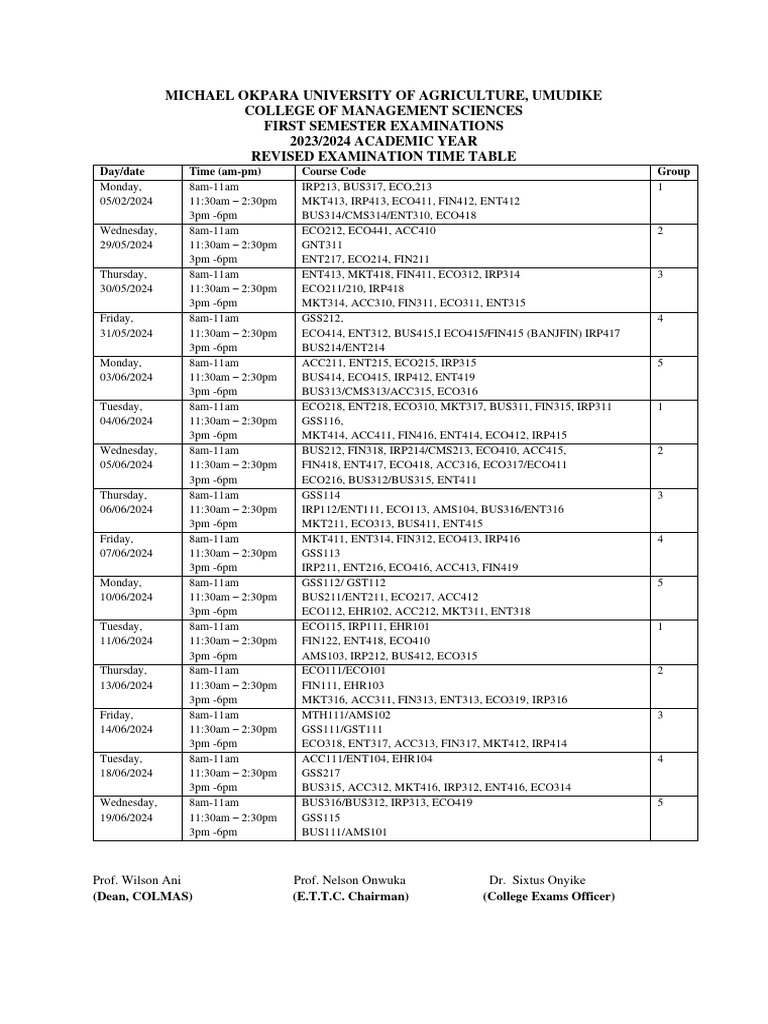 Adjusted 2023-2024 2nd Semester Examination Timetable | PDF | Academic Term | Units Of Measurement