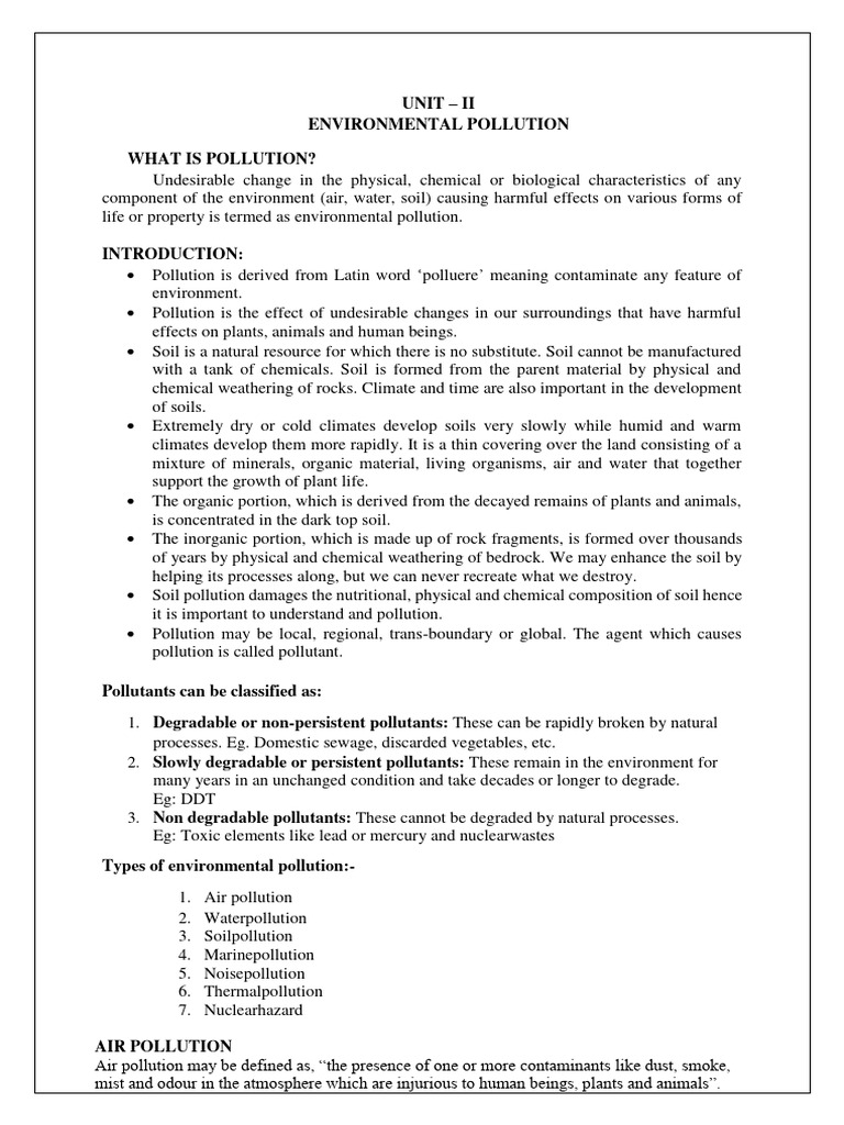 UNIT II Environmental Pollution | PDF | Waste | Sewage Treatment