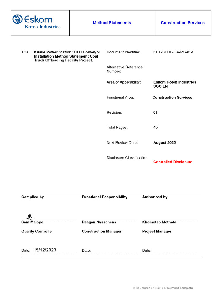 OFC Method Statement | PDF | Screw | Nut (Hardware)