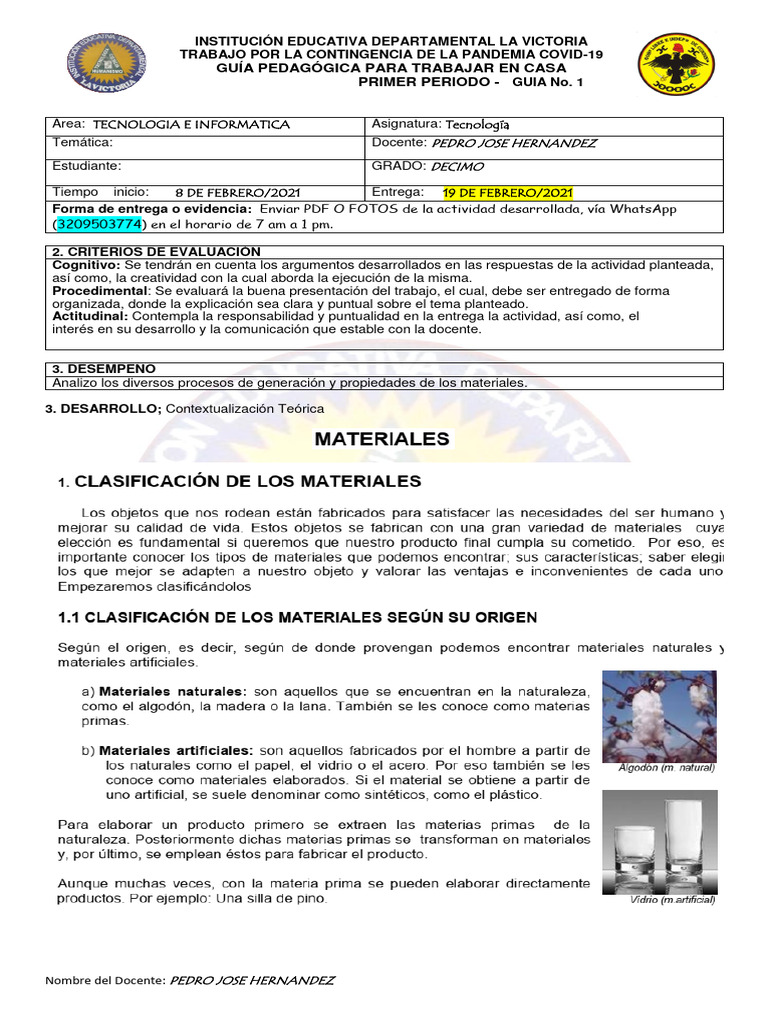 Guia 1 Decimo Primer Periodo | PDF | Aprendizaje | Cognición