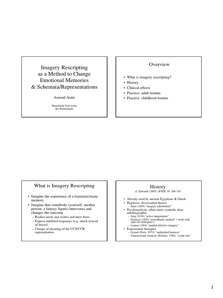 Imagery Rescripting As A Method To Change Emotional Memories & Schemata - Arnold Arntz | PDF ...