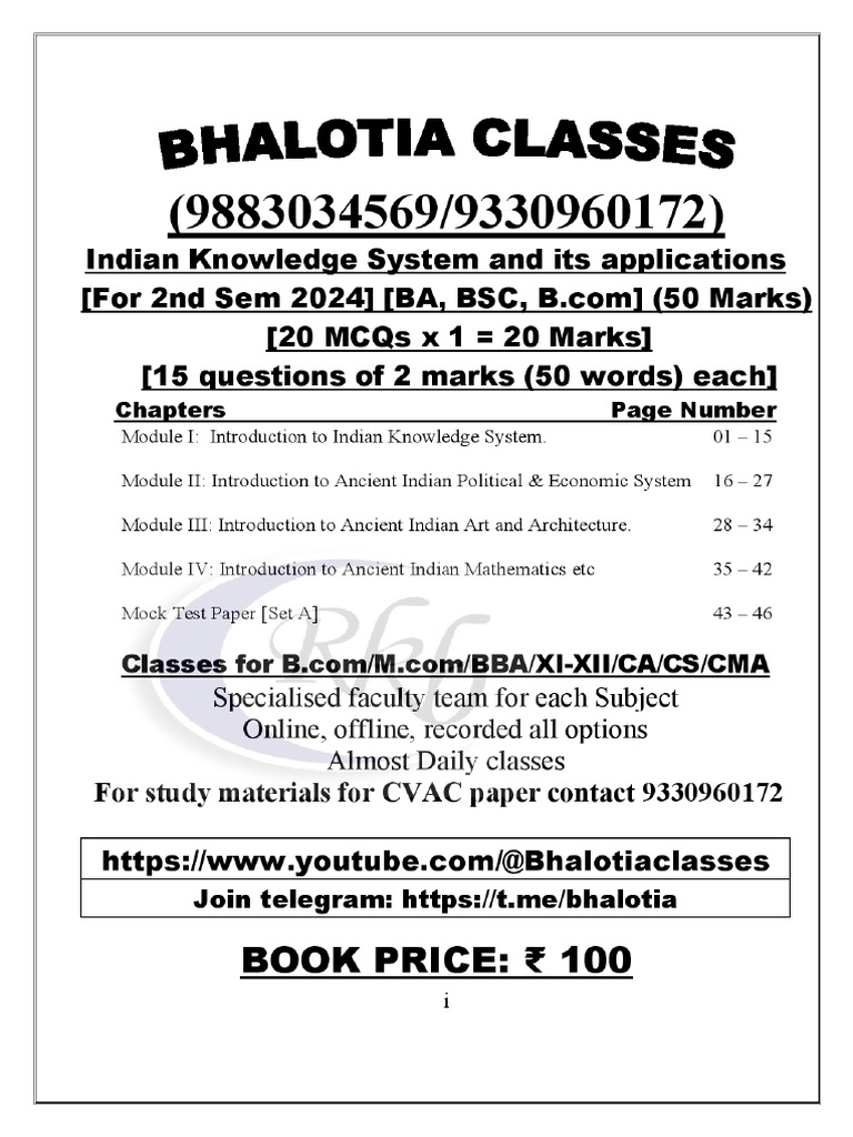 Indian Knowledge System 2sem (BHALOTIA) | PDF