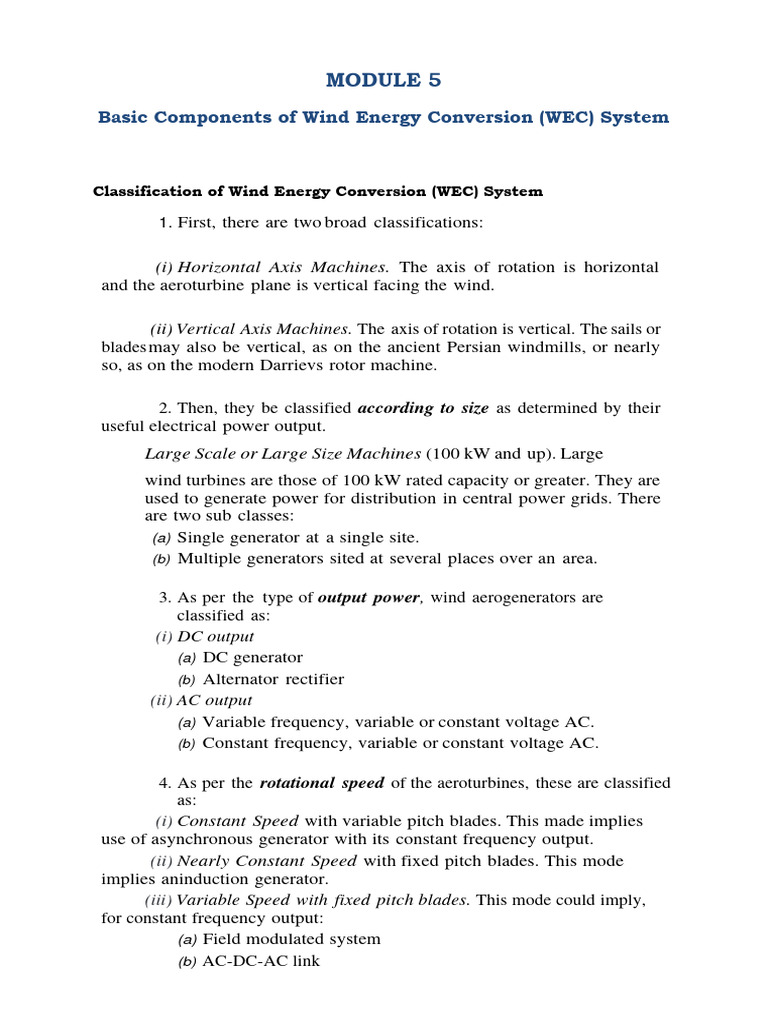S & W MODULE 5 Notes | PDF | Wind Turbine | Electric Generator