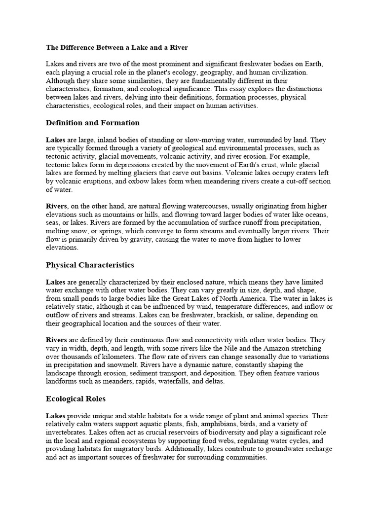 Distinctions Between Lakes and Rivers | PDF | Lake | River