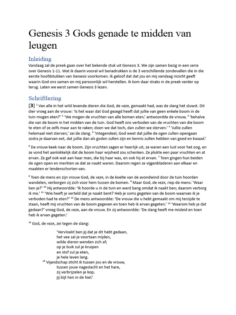 Genesis 3 Gods Genade Temidden Van Zonde en Dood | PDF