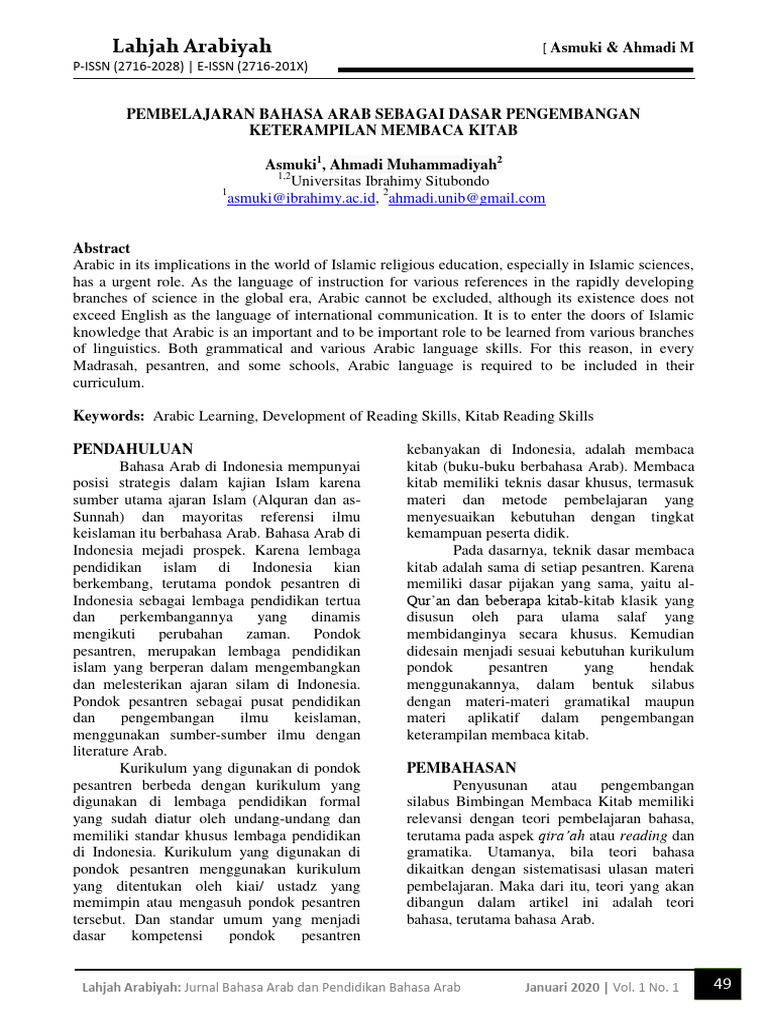Pembelajaran Bahasa Arab Sebagai Dasar Pengembanga | PDF Pembelajaran Bahasa Arab Sebagai Dasar Pengembanga | PDF
