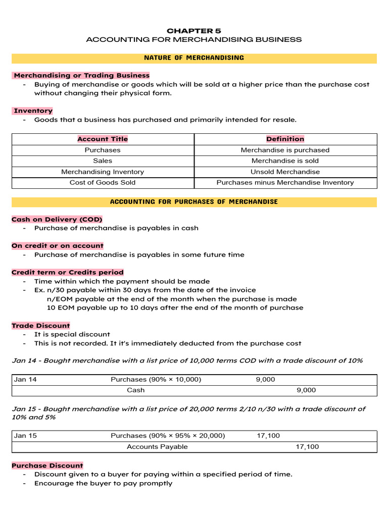 Merchandising Business Accounting Guide | PDF | Expense | Depreciation