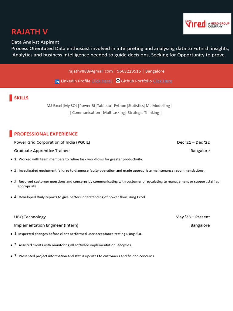 Rajath V: Skills | PDF | Data Analysis | Business