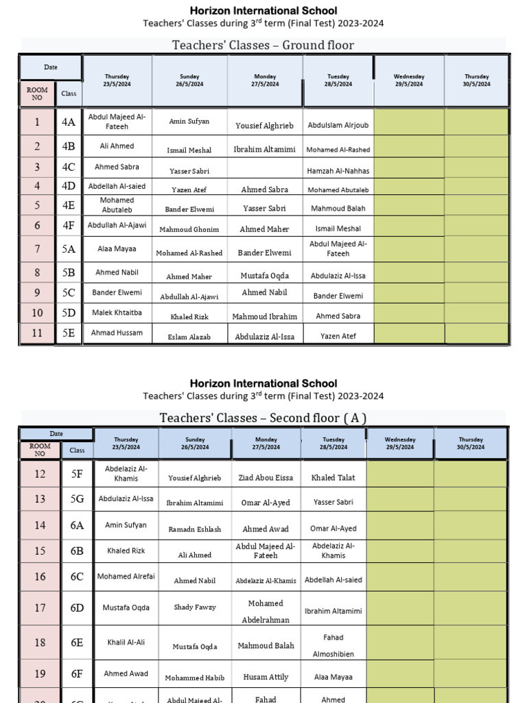 Teachers' Classes - Ground Floor: 1 4A 2 4B 3 4C 4 4D 5 4E 6 4F 7 5A 8 ...