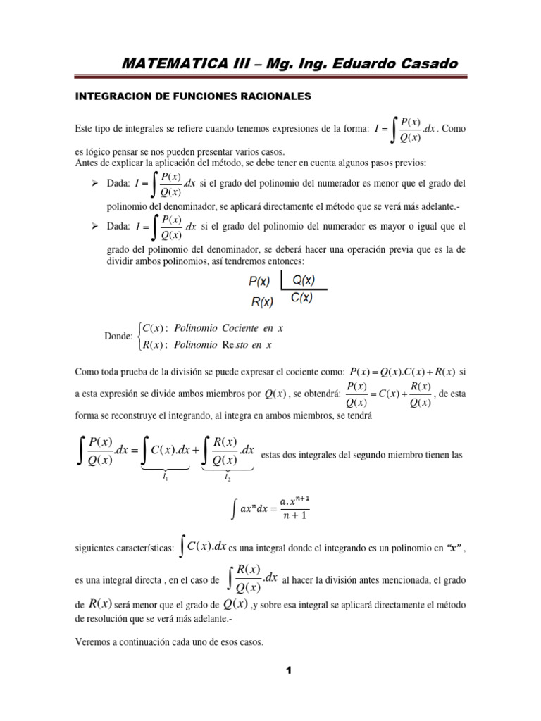 Integrales Indefinidas - Racionales e Irracionales | PDF | Integral ...