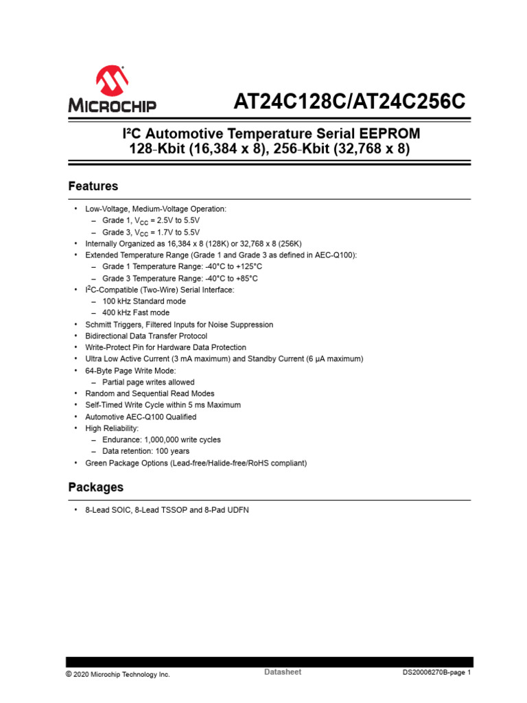 AT24C128C AT24C256C Data Sheet DS20006270B | PDF | Bit | Transmission ...