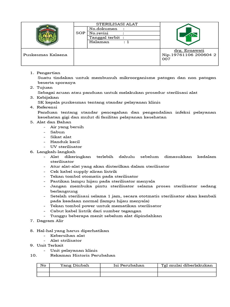 Sop Sterilisasi Alat | PDF