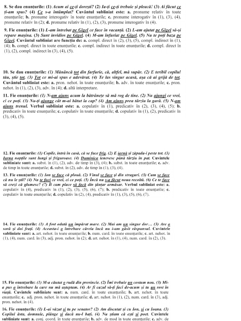 Gramatică (Grile) (Subiecte Noul Model) | PDF