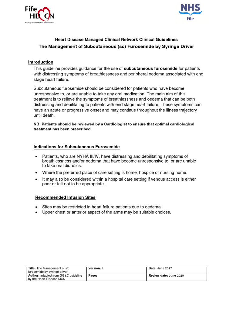 Heart Failure Nurse Liaison Service Clinical Guideline SC Furosemide ...