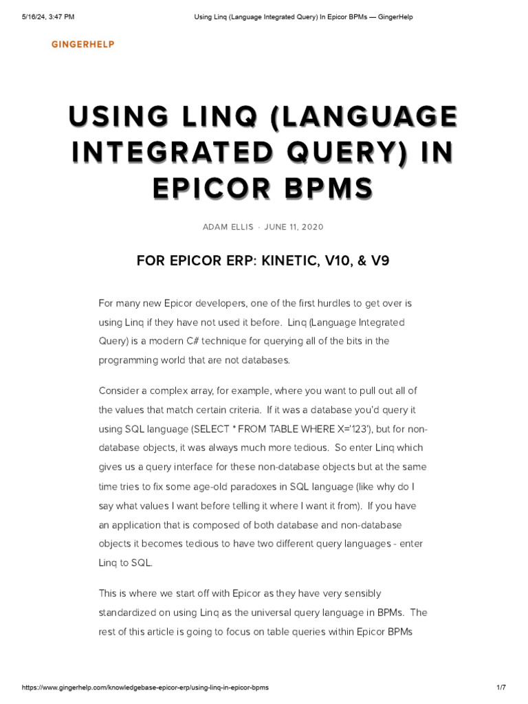 13-Using Linq (Language Integrated Query) in Epicor BPMs - GingerHelp | PDF | Language ...