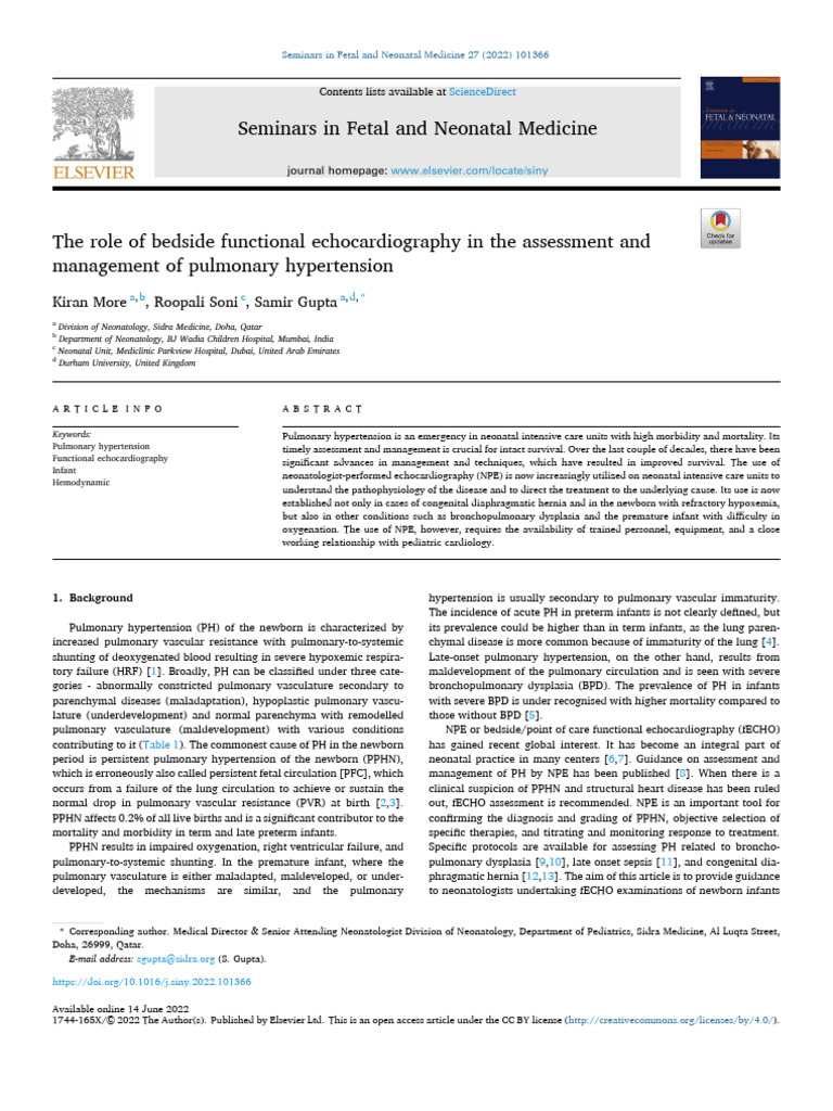 The Role of Bedside Functional Echocardiography in The Assessment and ...