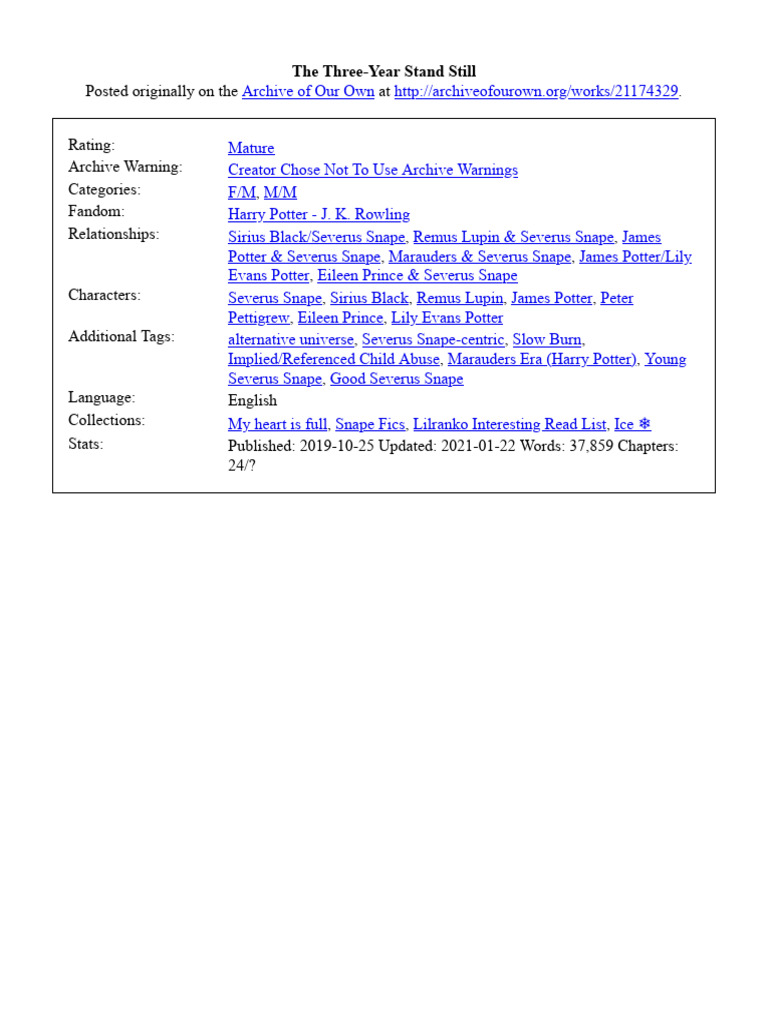 The Three-Year Stand | PDF | Harry Potter