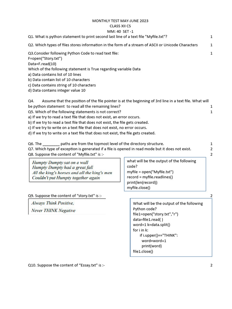 Monthly Test May June 2023 | PDF | Text File | Computer File