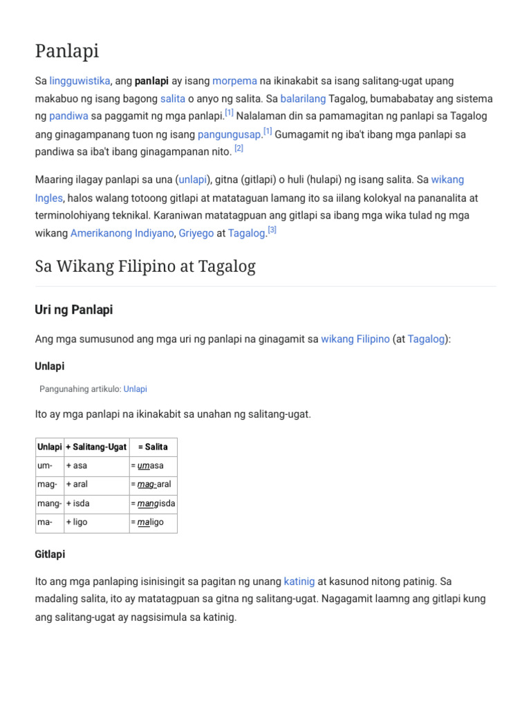 Panlapi - Wikipedia, Ang Malayang Ensiklopedya | PDF
