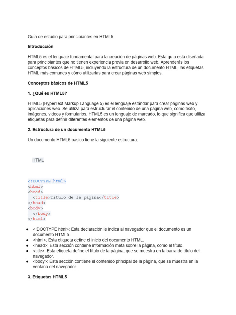 Guía de Estudio HTML | PDF | HTML | Red mundial