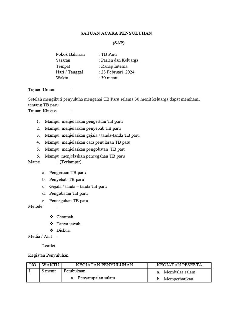 Sap Dan Leaflet TB Paru | PDF
