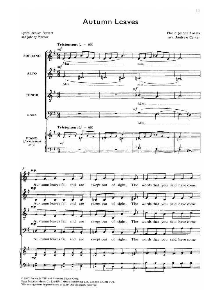 Autummn Leaves English With Piano | PDF