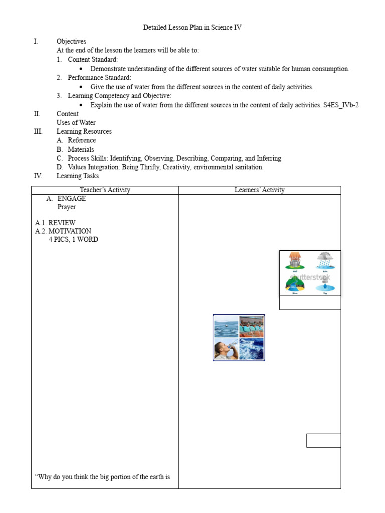 Detailed Lesson Plan in Science IV | PDF | Fresh Water | Water