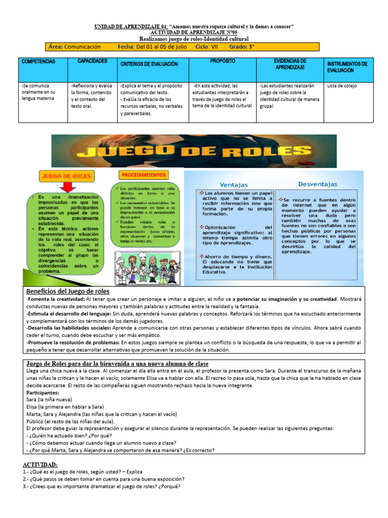 Juego de Roles e Identidad Cultural | PDF | Evaluación | Creatividad